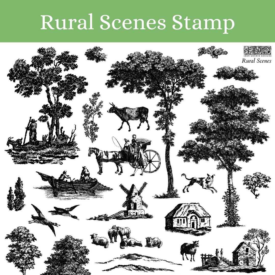 IOD Rural Scenes Stamp * Iron Orchid Designs Country French Toile Scene ...
