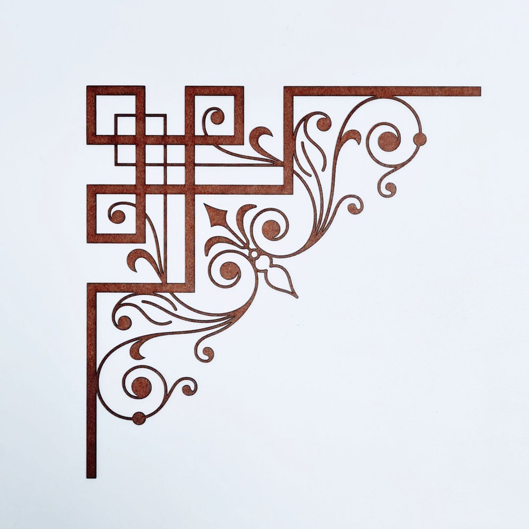 Frilly Squares Corners * C107 Polyonlay Laser Cut Wood Applique Corners ...