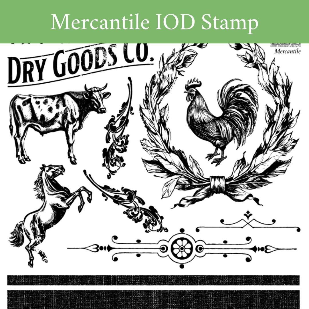 IOD Mercantile Stamp Set* Iron Orchid Designs Farmhouse Rooster Grain ...