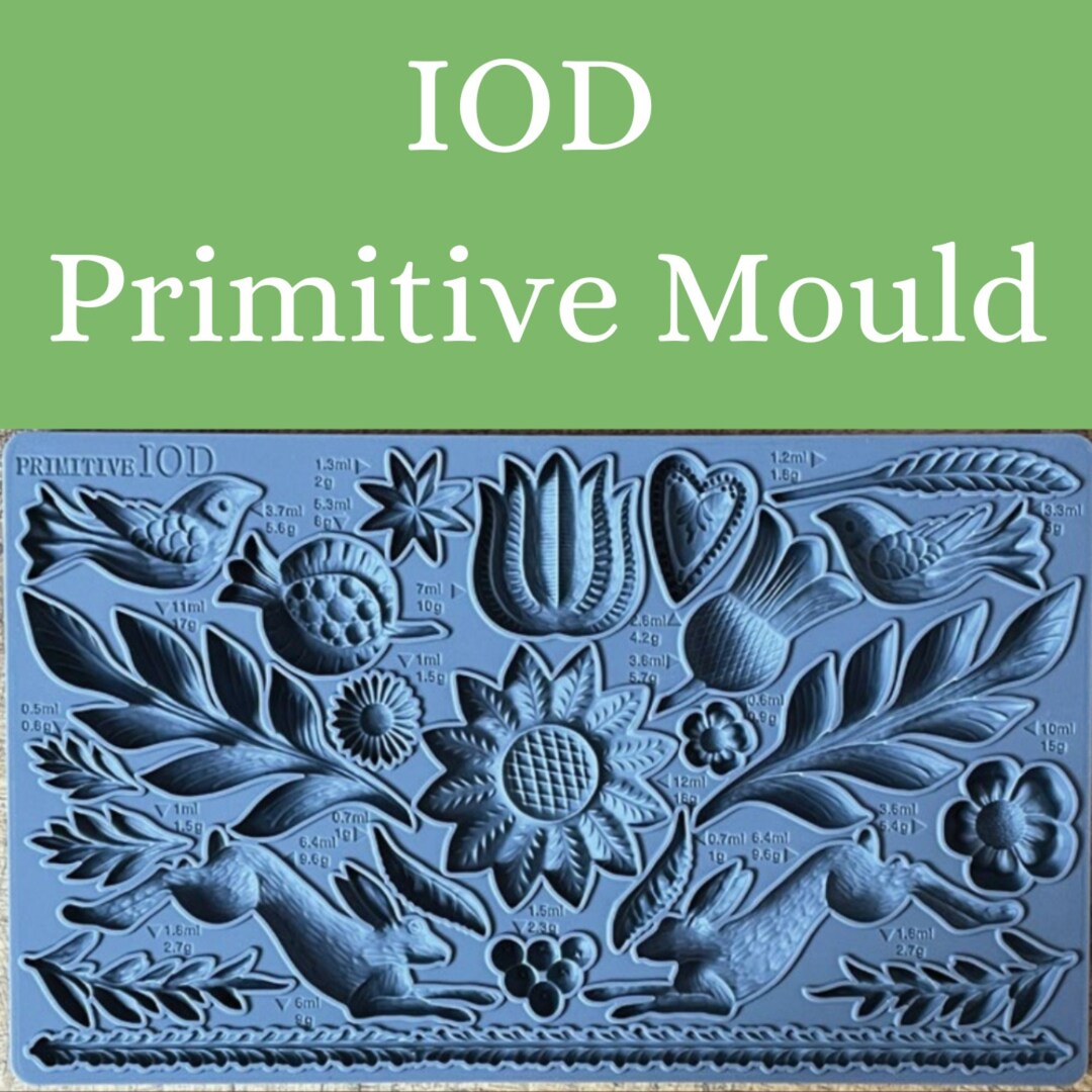 IOD Primitive Mould * Iron Orchid Designs Folk Art Flowers Rabbits ...