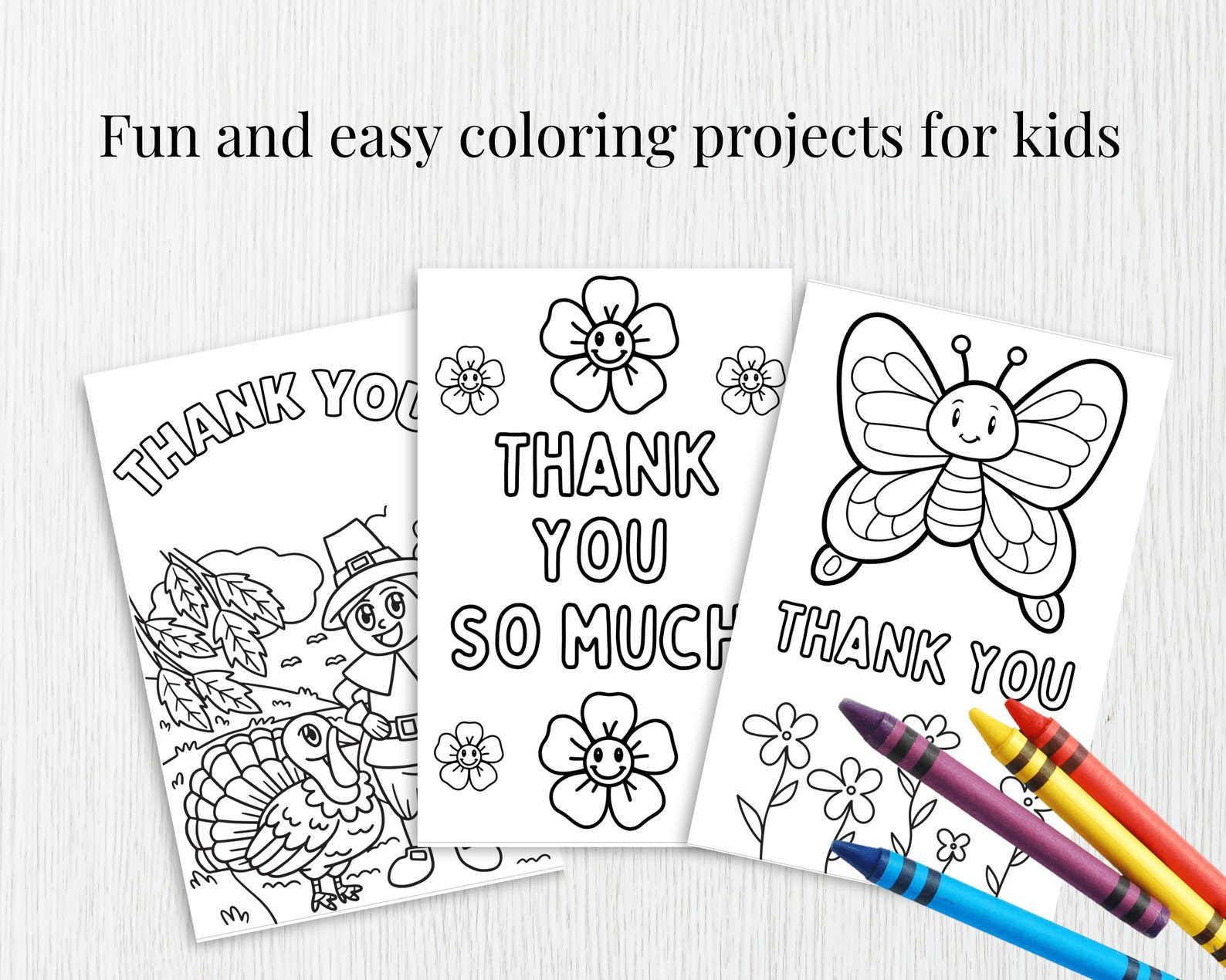 Printable Coloring Thank You Cards for Kids, Stationery Set, Color Your ...