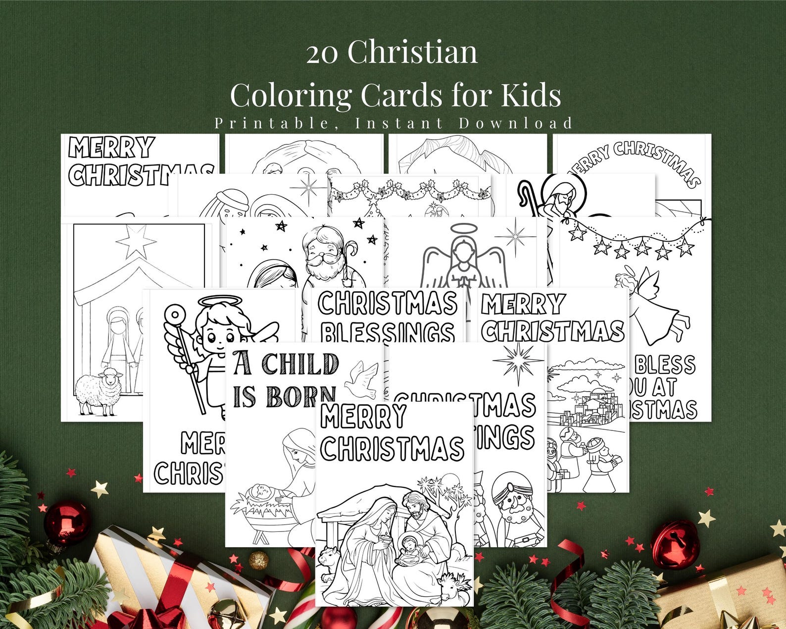 Christian Christmas Coloring Card, Printable Coloring Christmas Card ...