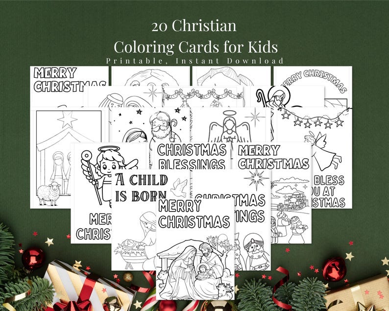 Christian Christmas Coloring Card, Printable Coloring Christmas Card ...