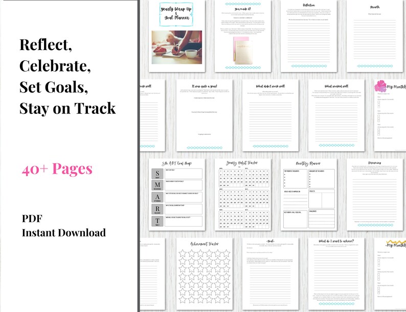 Goal Journal, Goal Planner Printable, Yearly Wrap up Workbook, SMART ...