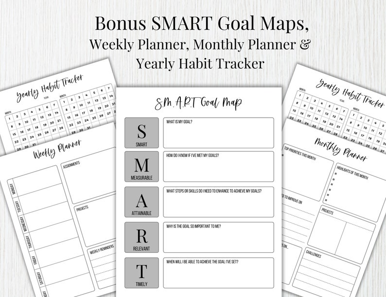 Goal Journal, Goal Planner Printable, Yearly Wrap up Workbook, SMART ...
