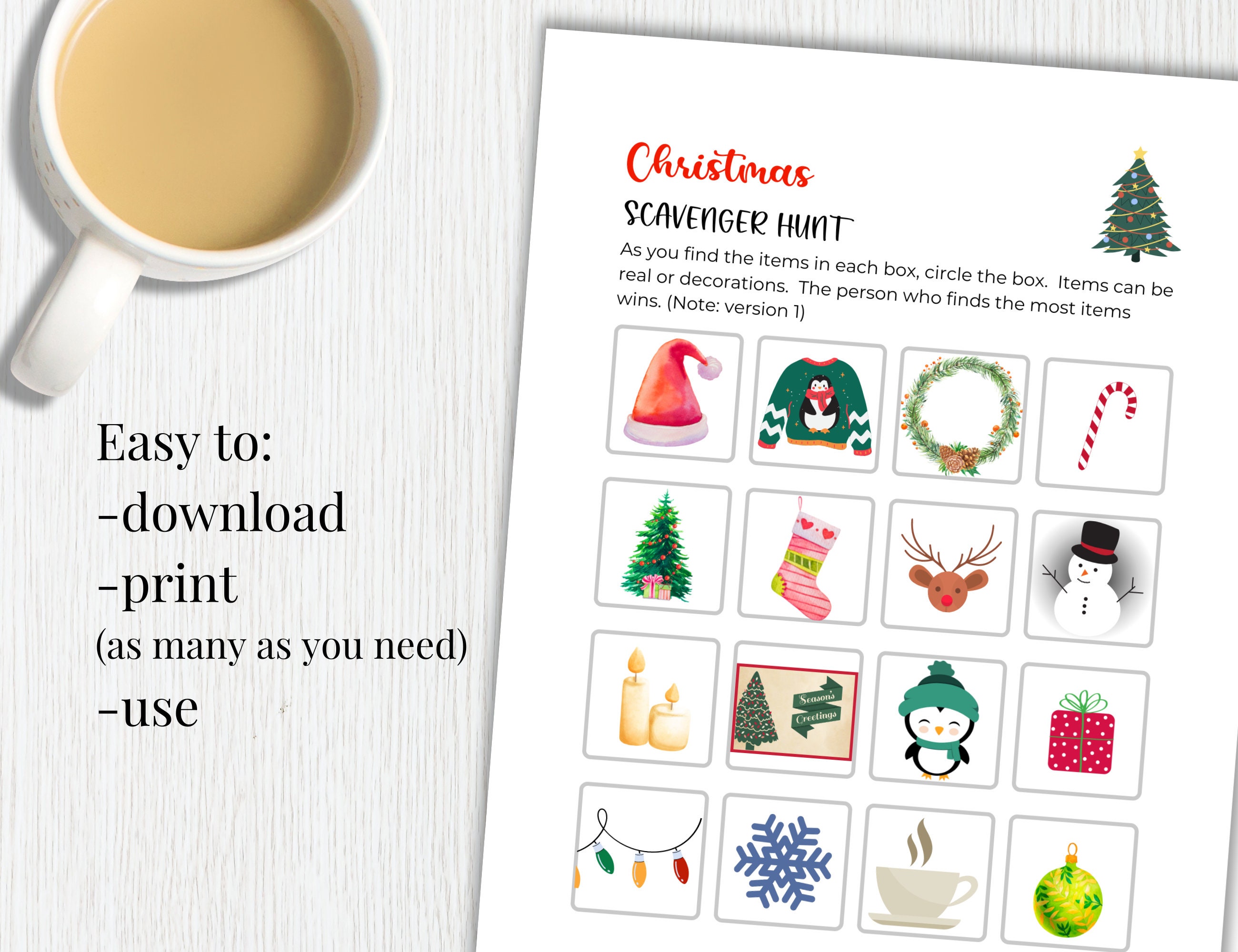 Christmas Scavenger Hunt Printable, Kids Scavenger Hunt, Indoor ...