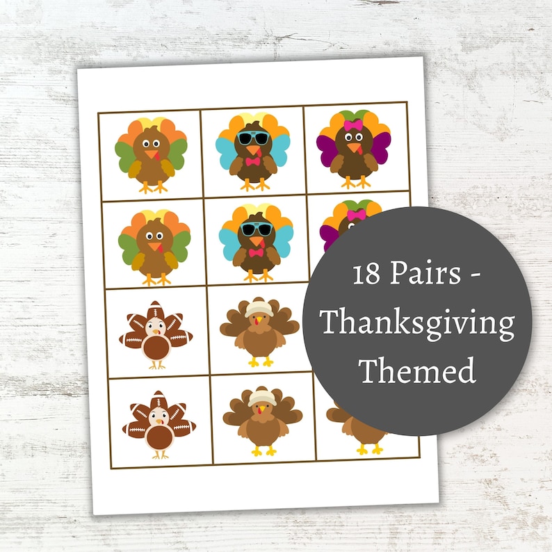 Thanksgiving Memory Game Printable, Friendsgiving, Thanksgiving Games ...