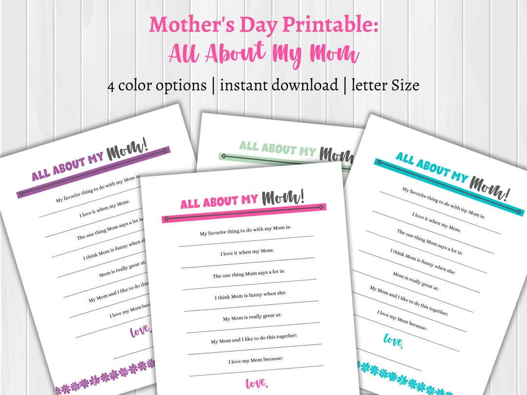 All About Mom Printable Letter, Mother's Day Gift From Child, Mother's ...