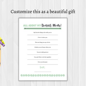 All About My Bonus Mom Printable Letter, Bonus Mother's Day Gift From ...