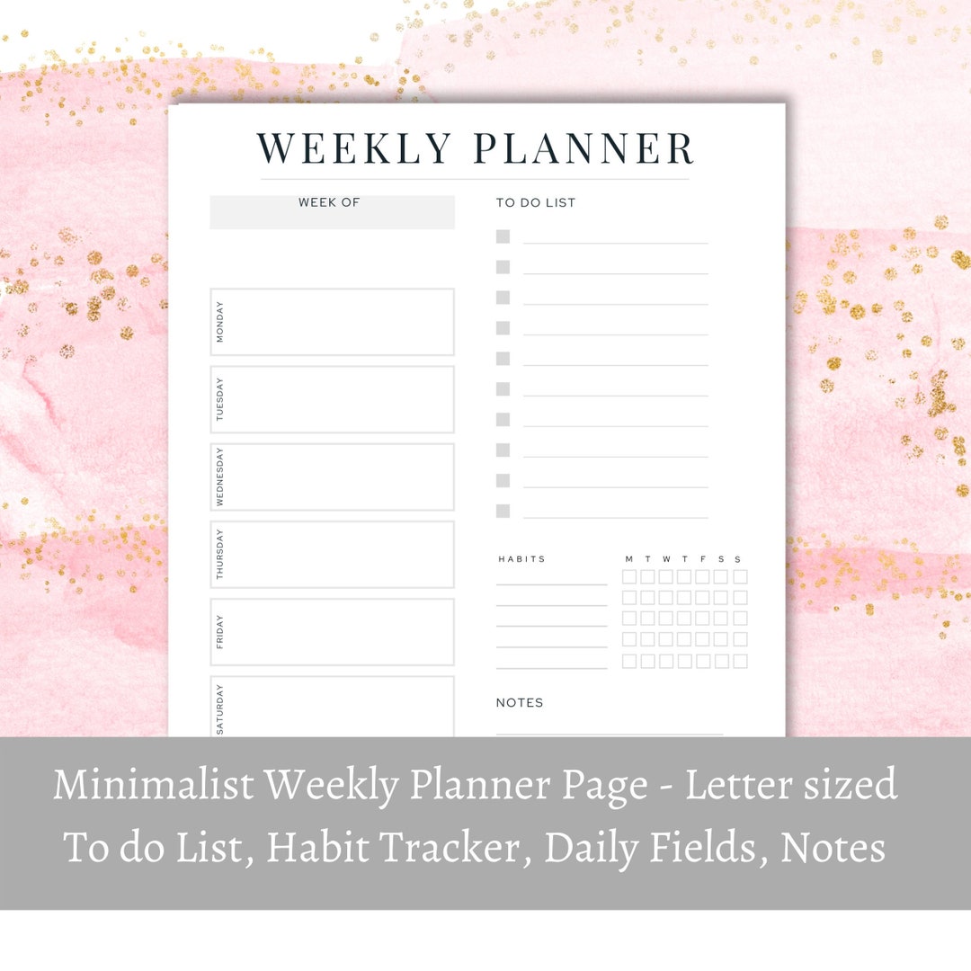 Minimalist Weekly Planning Page, Todo List Printable, Weekly Planner ...