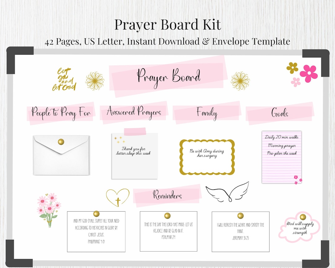 Prayer Board Kit Printable, Bible Verse Board, Pink & Gold Prayer Wall ...