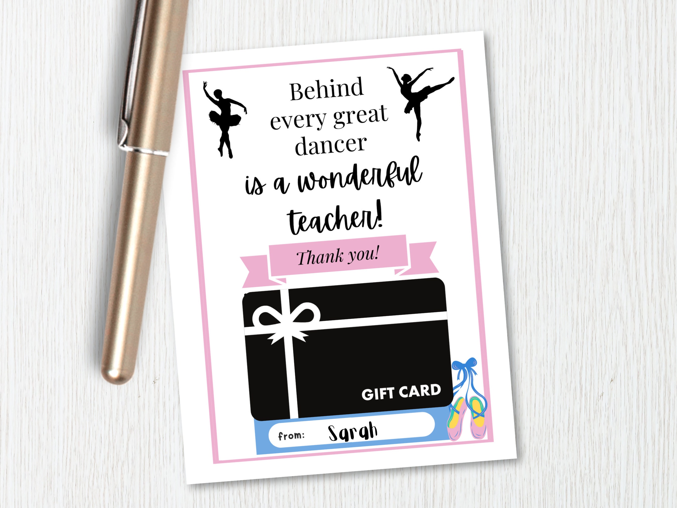 Dance Teacher Gift Card Holder, Dance Teacher Gift Tag Printable, Dance ...