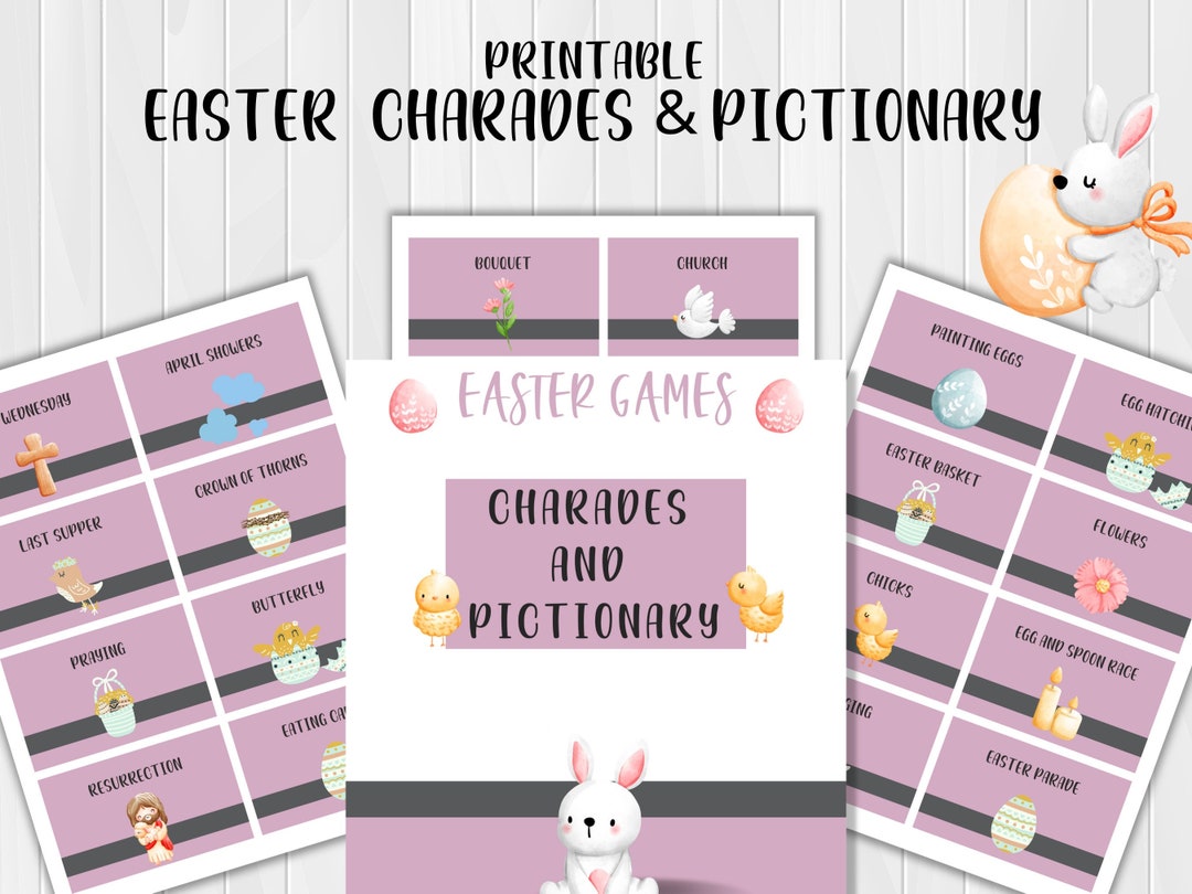 Easter Party Games, Pictionary and Charades, Games for Kids, Printable ...