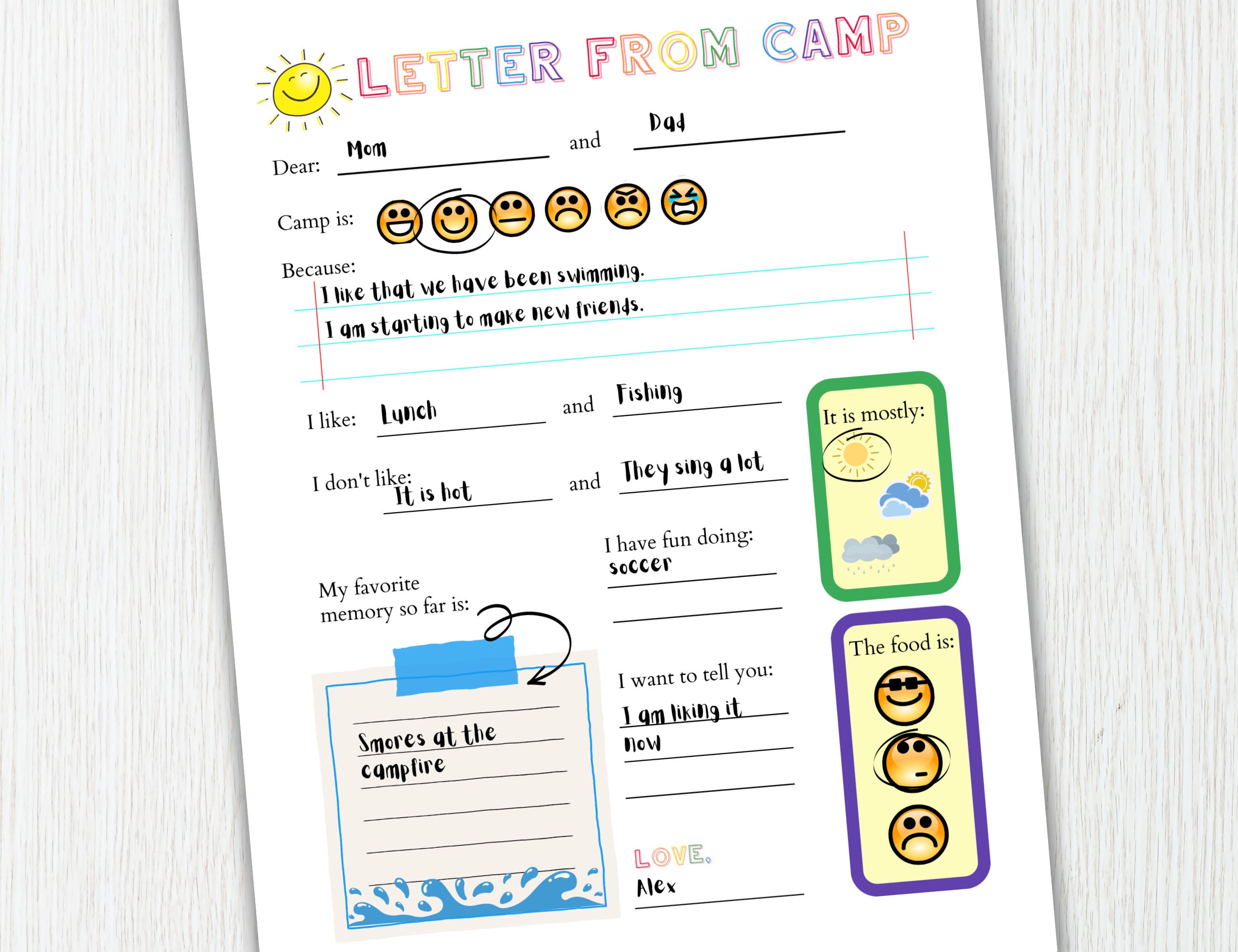 Letter From Camp Printable, Summer Camp Stationery for Kids, Summer ...