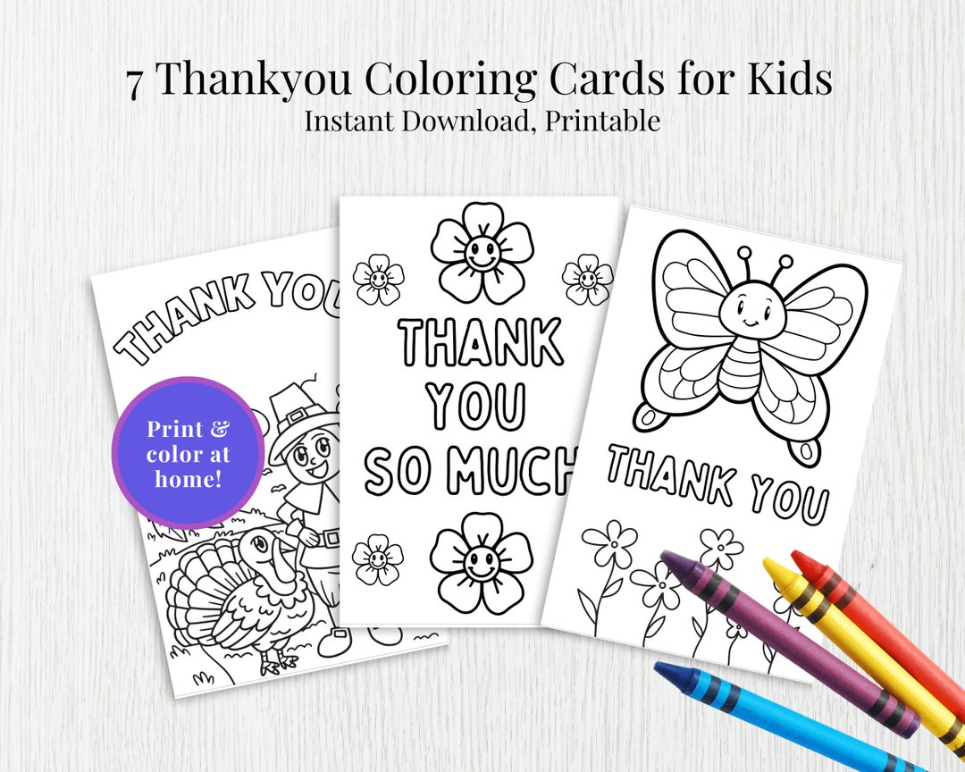 Printable Coloring Thank You Cards for Kids, Stationery Set, Color Your ...