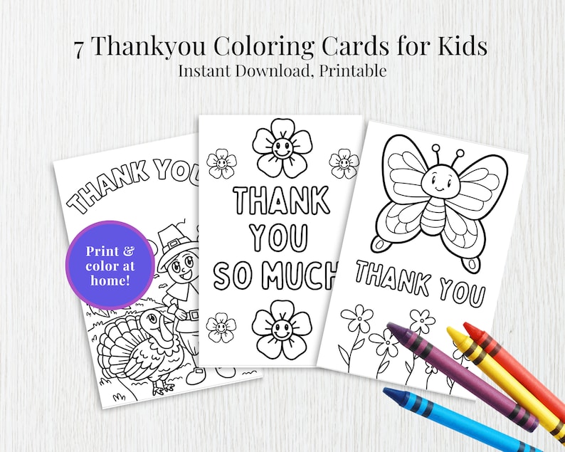 Printable Coloring Thank You Cards for Kids, Stationery Set, Color Your ...
