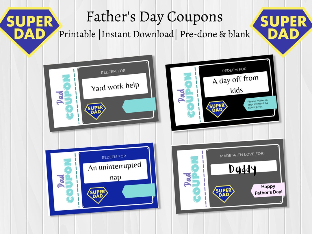 Father's Day Coupon Book Template, Printable Card for Dad, Personalized ...