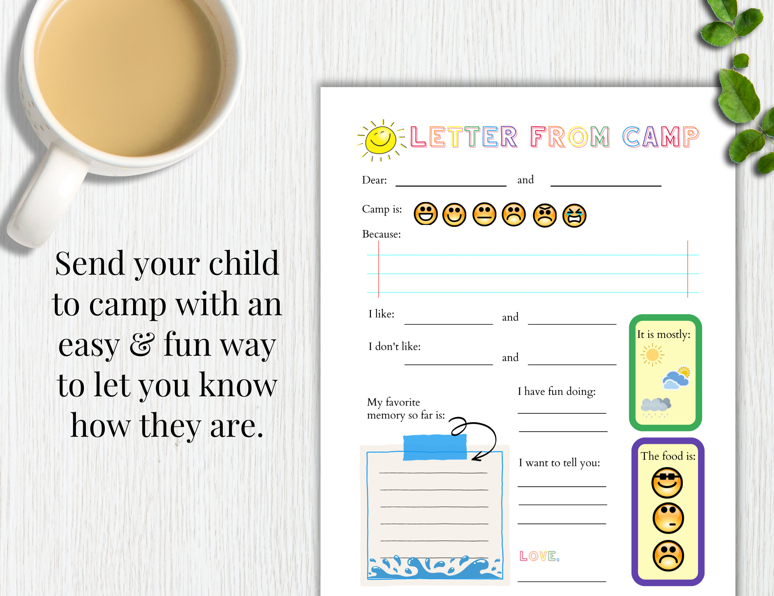 Letter From Camp Printable, Summer Camp Stationery for Kids, Summer ...