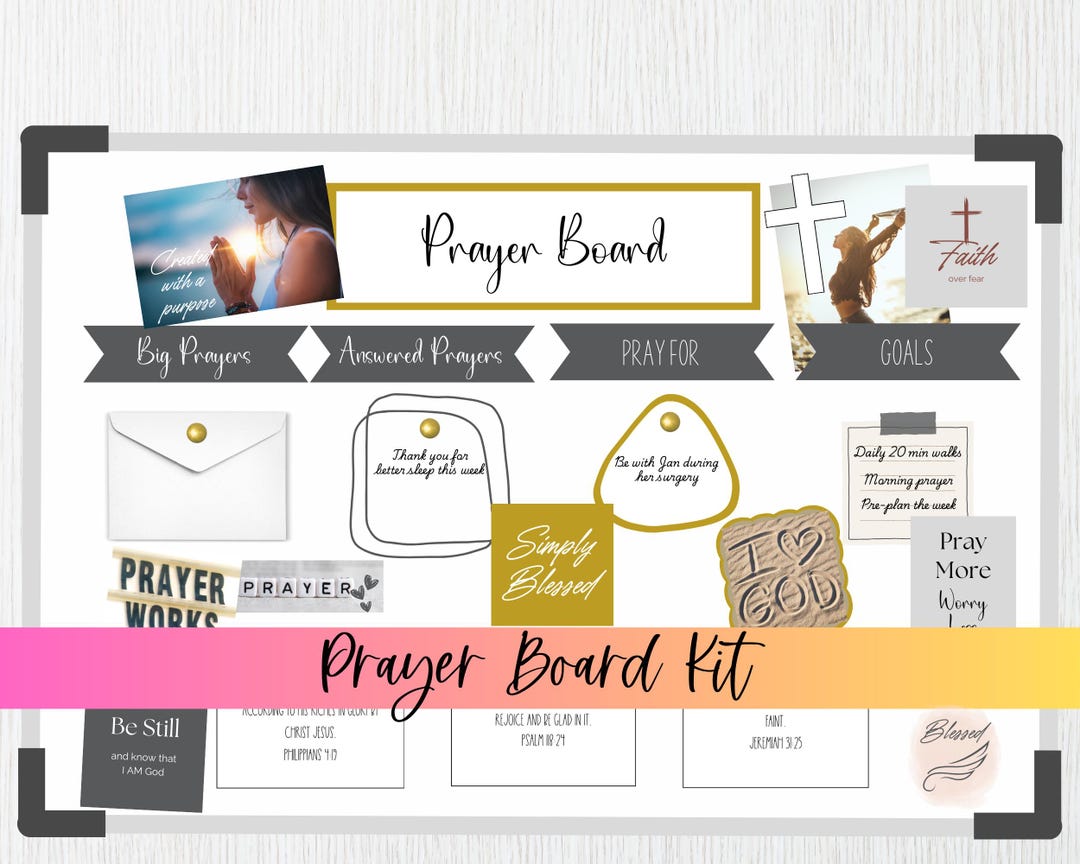 Prayer Board Kit Printable, Bible Verse Board, Gray/gold Prayer Wall ...