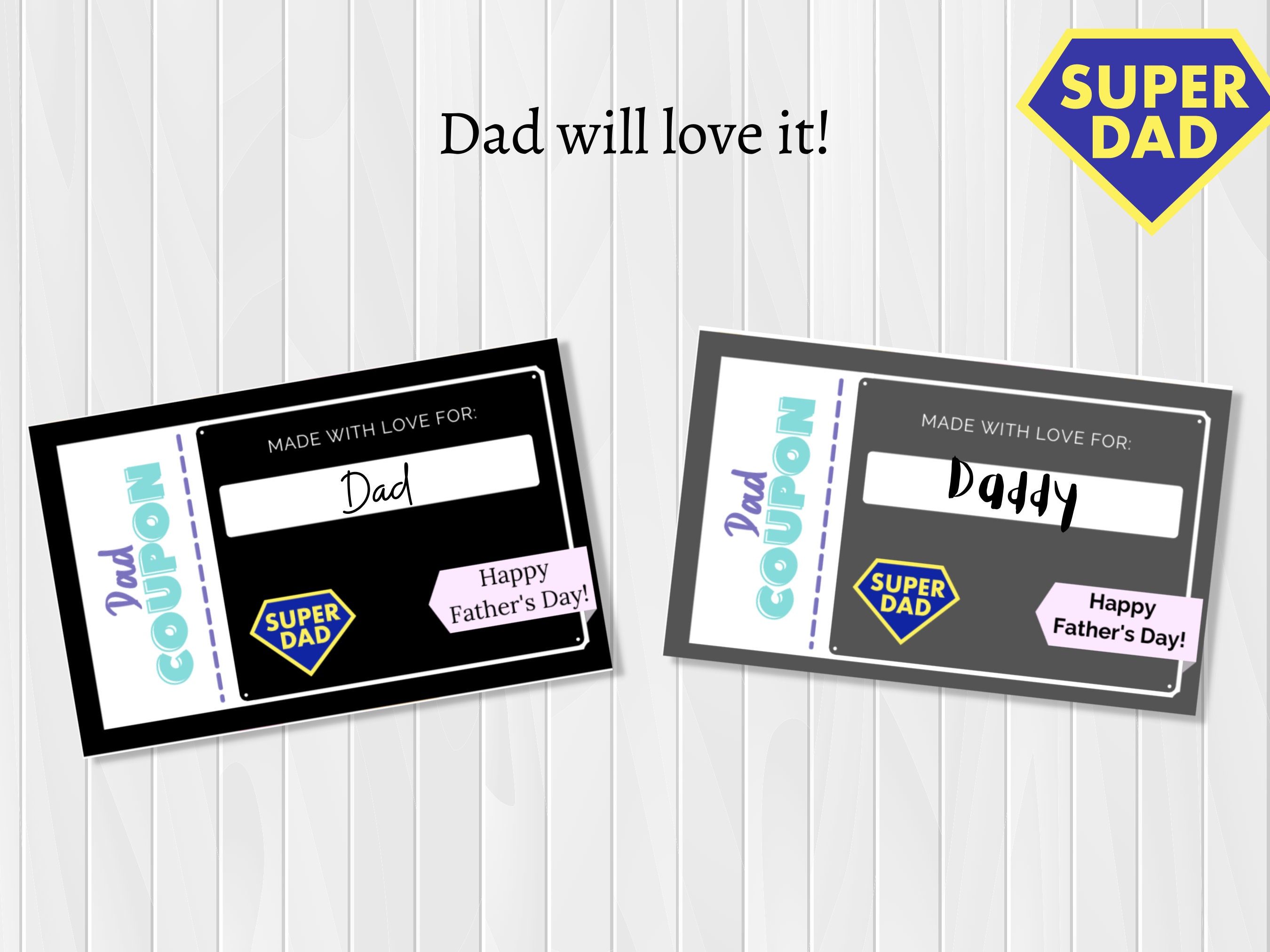 Father's Day Coupon Book Template, Printable Card for Dad, Personalized ...