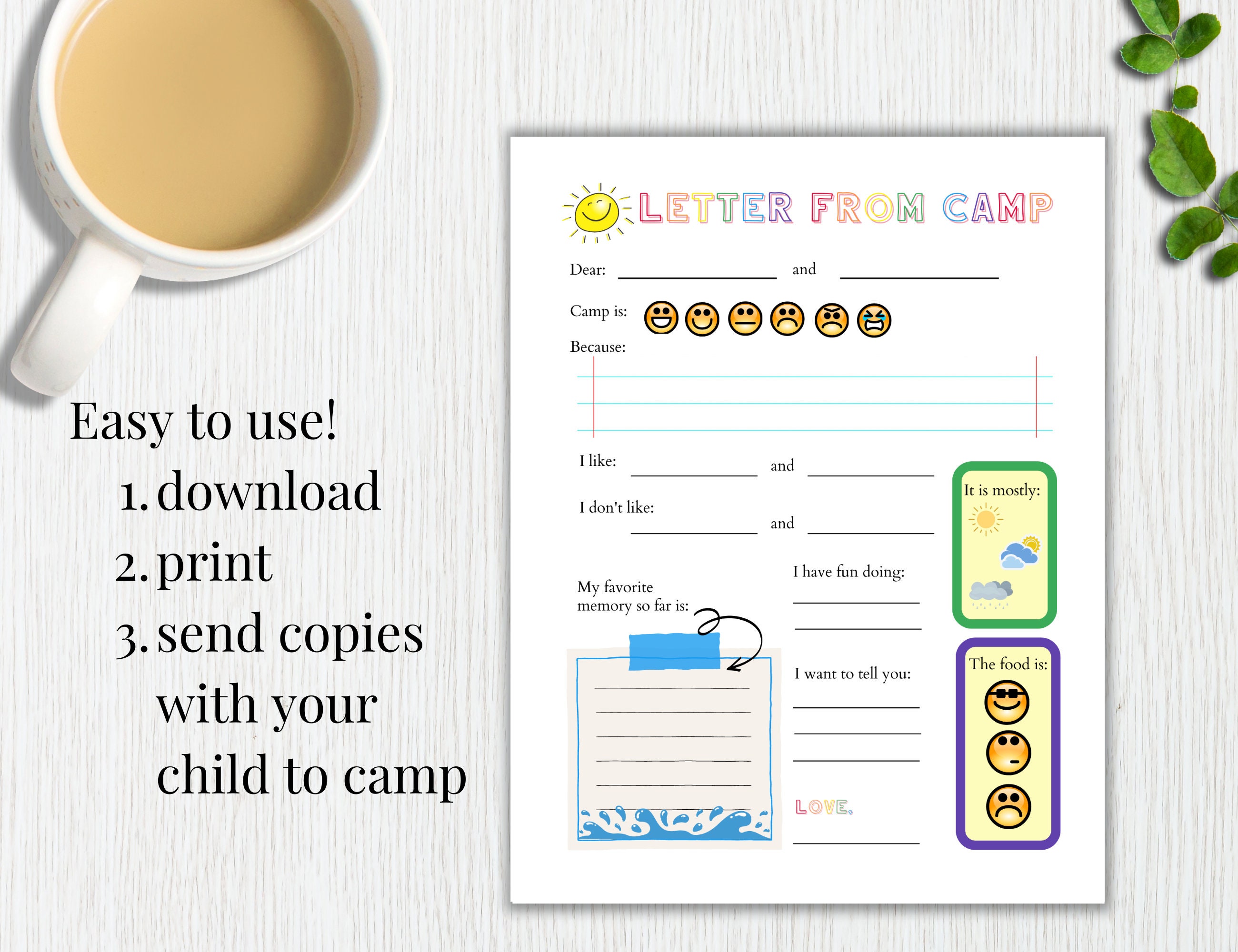 Letter From Camp Printable, Summer Camp Stationery for Kids, Summer ...