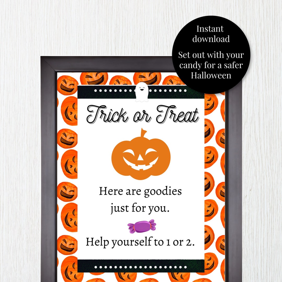 Halloween Candy Bowl Sign Trick or Treat Printable Sign We - Etsy