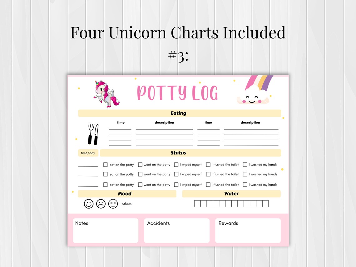 Unicorn Potty Training Chart, Potty Chart Printable Bundle for Toddler ...