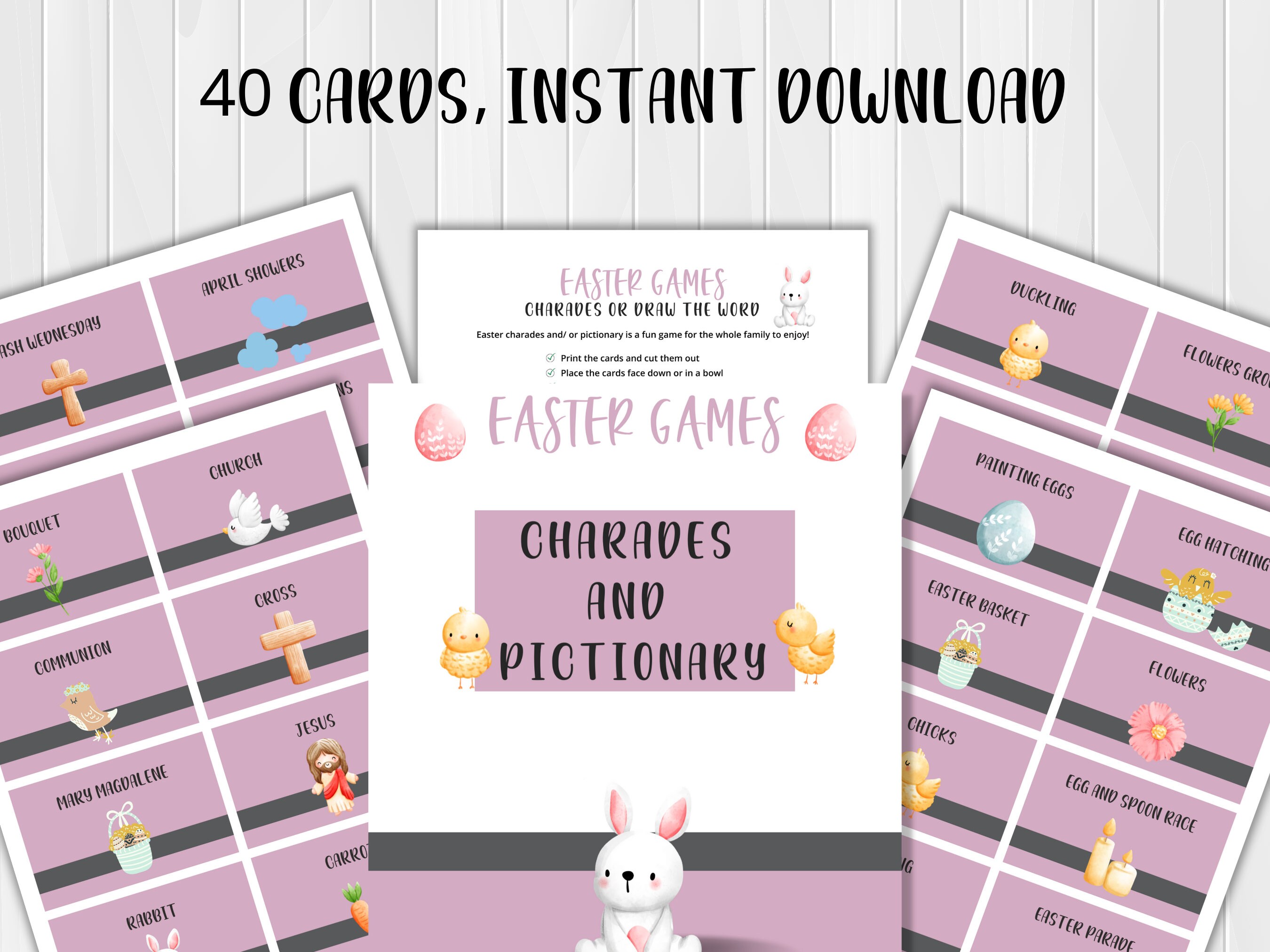Easter Party Games, Pictionary and Charades, Games for Kids, Printable ...