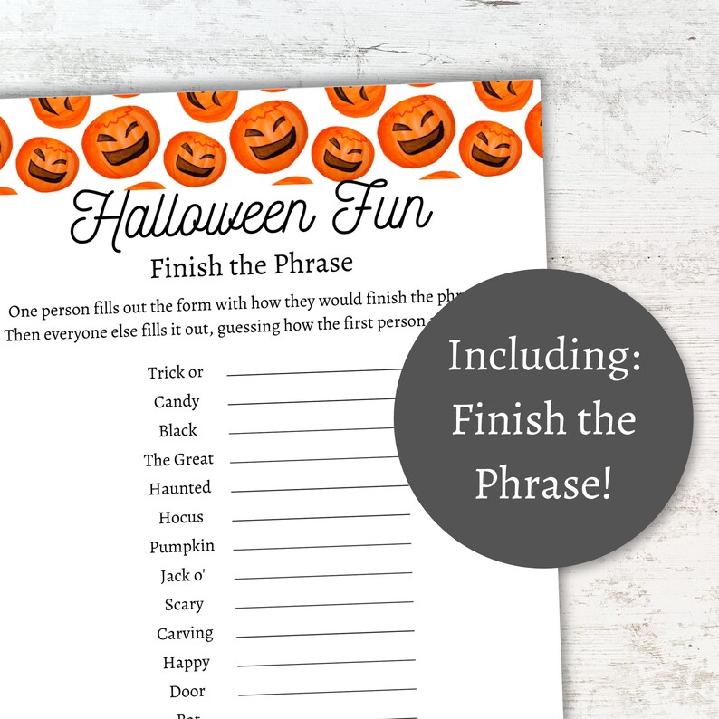 Halloween Party Games Printable | Finish the Phrase | Halloween Night ...