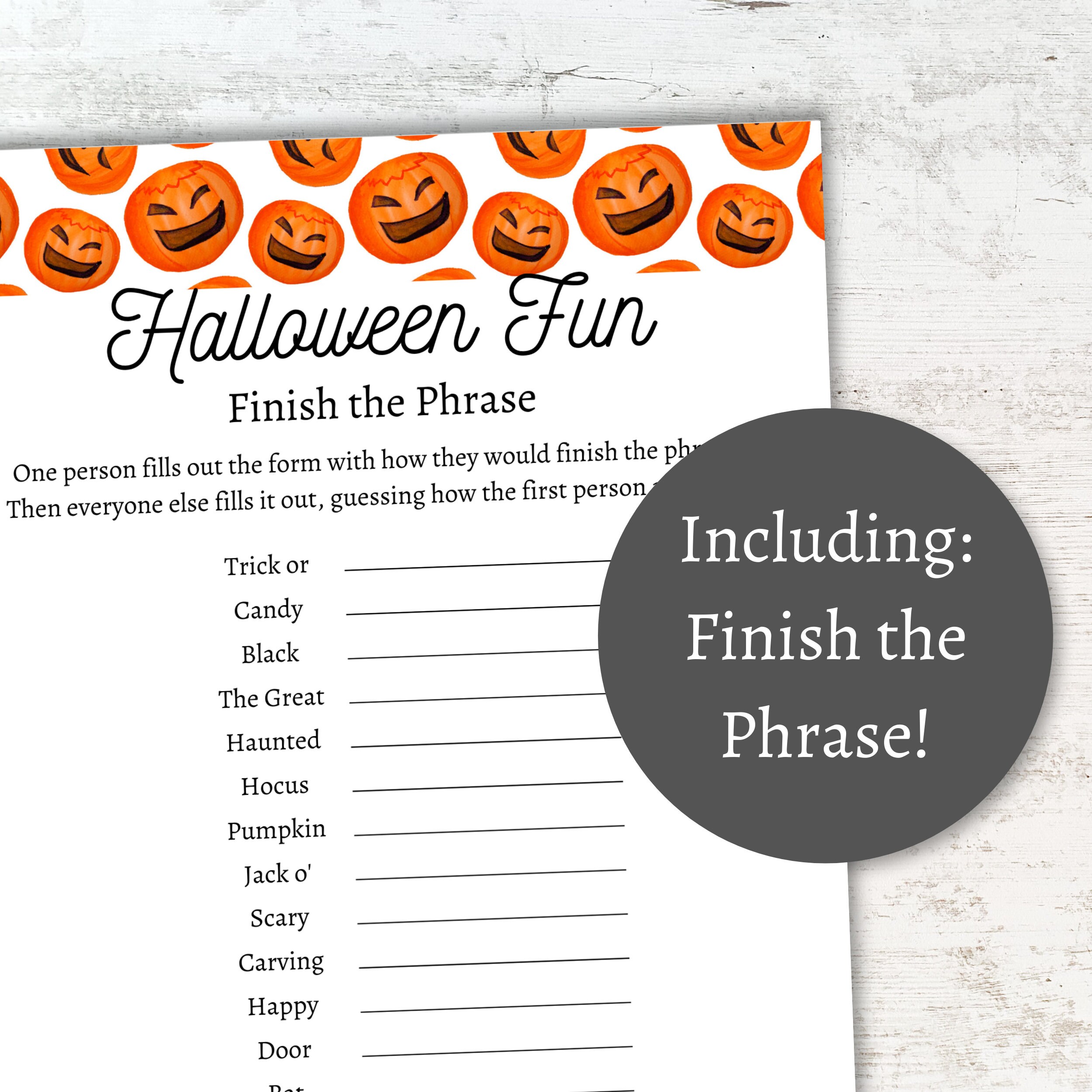 Halloween Party Games Printable | Finish the Phrase | Halloween Night ...