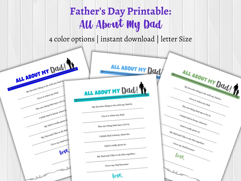 All About Dad Printable Letter Questionnaire, Father's Day Gift From ...