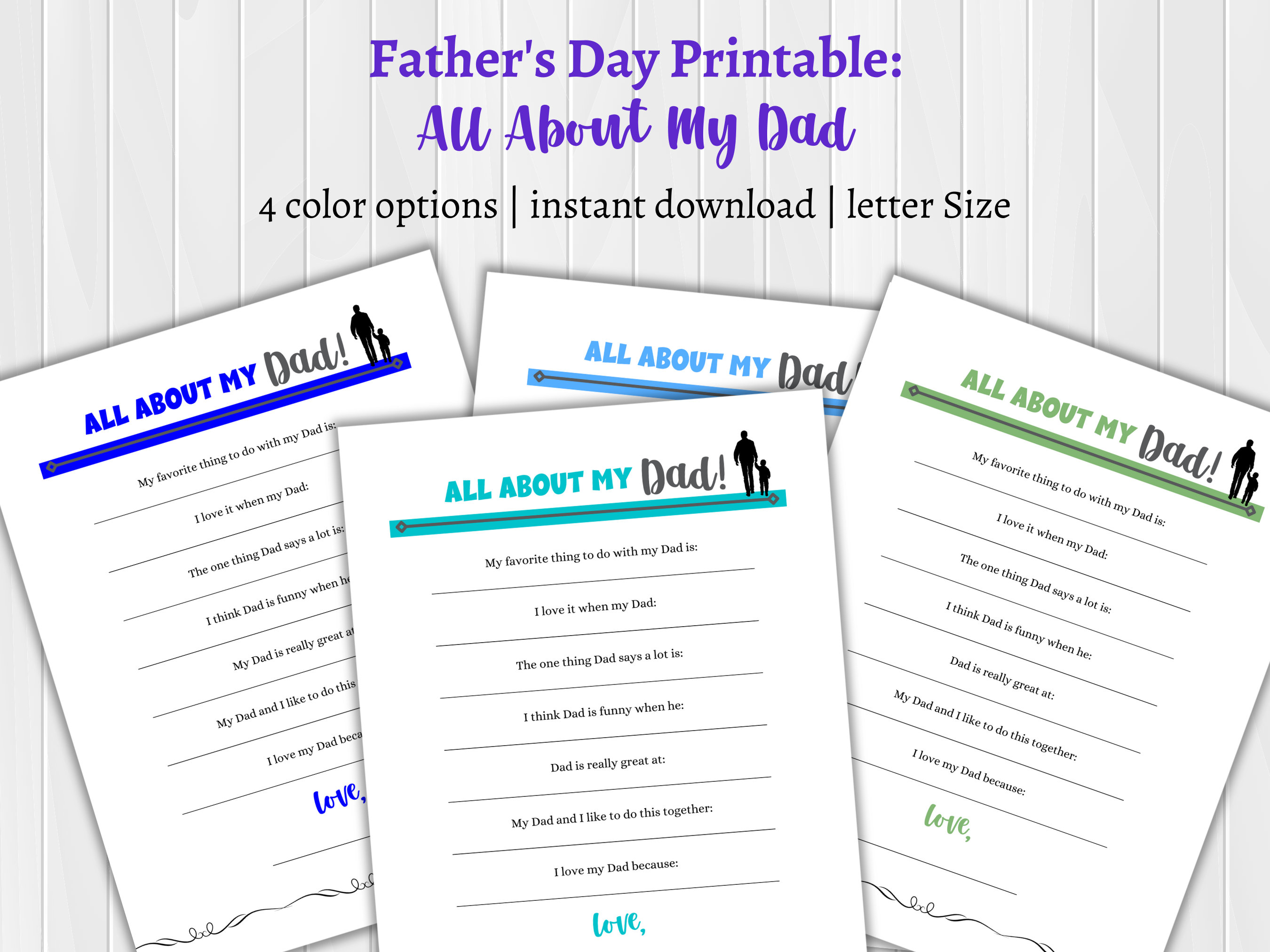 All About Dad Printable Letter Questionnaire, Father's Day Gift From ...