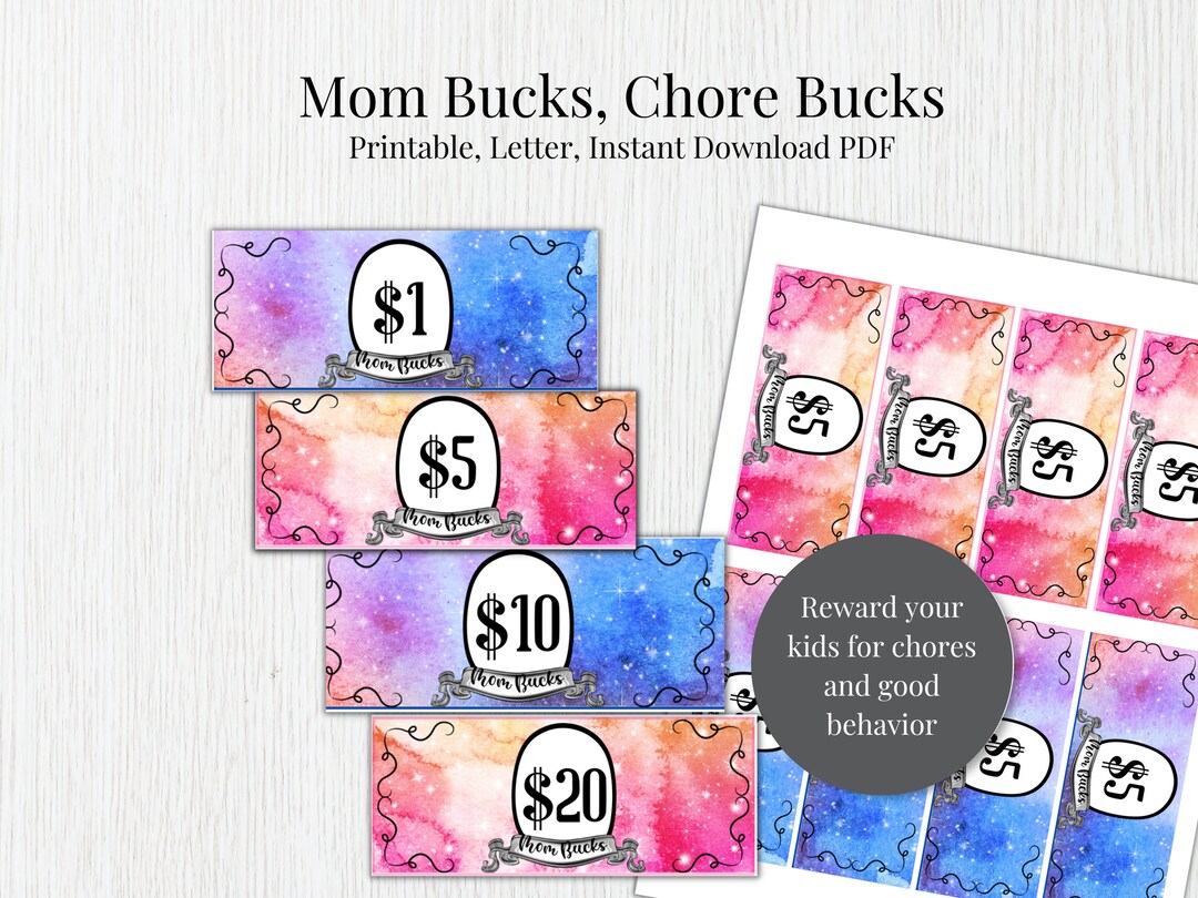 Mom Bucks Printable Chore Bucks, Behavior Bucks, Reward System for Kids ...