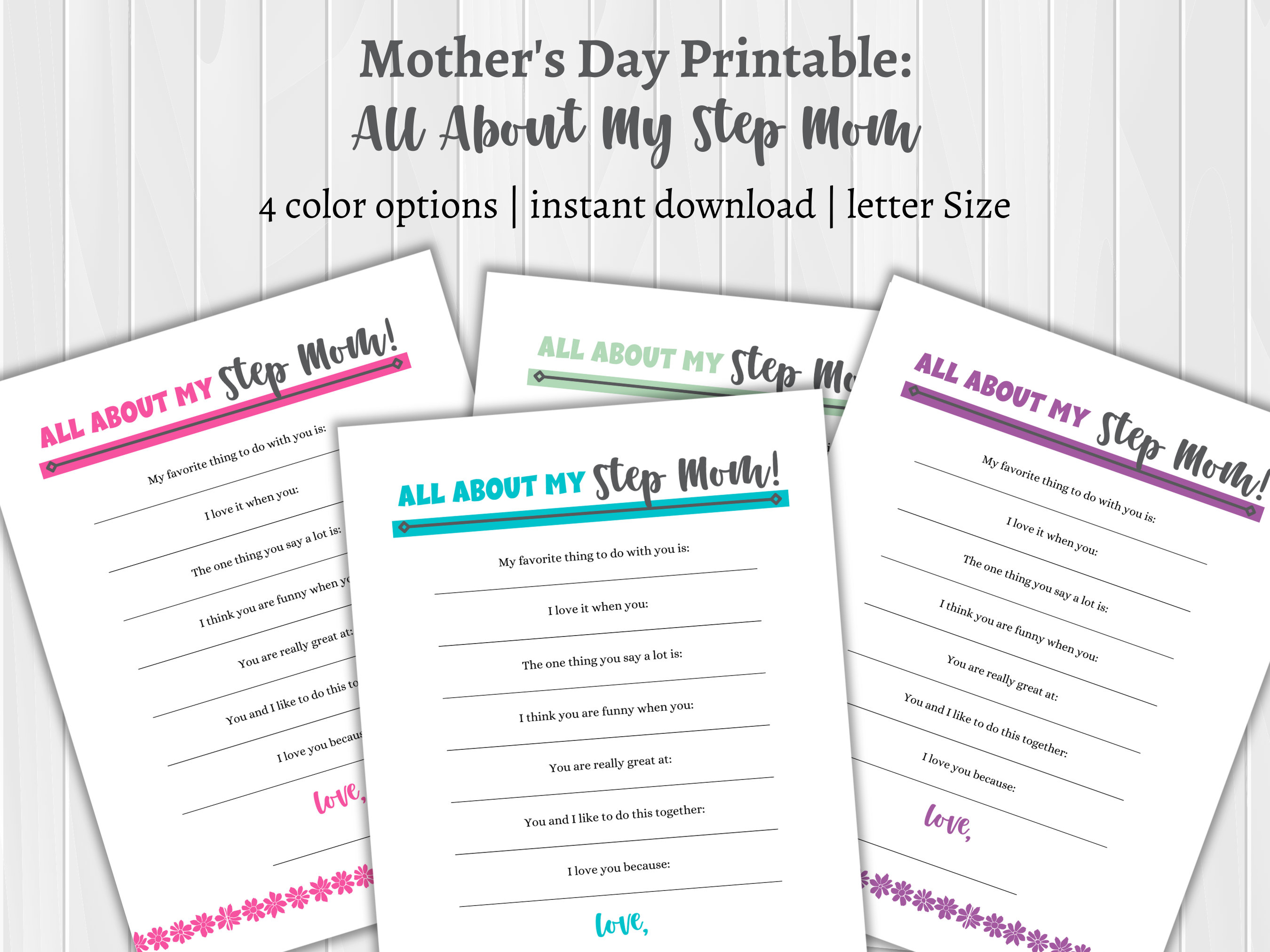 All About My Step Mom Printable Letter, Step Mother's Day Gift From ...
