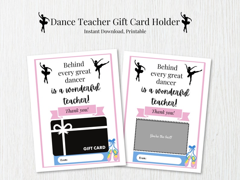 Dance Teacher Gift Card Holder, Dance Teacher Gift Tag Printable, Dance ...