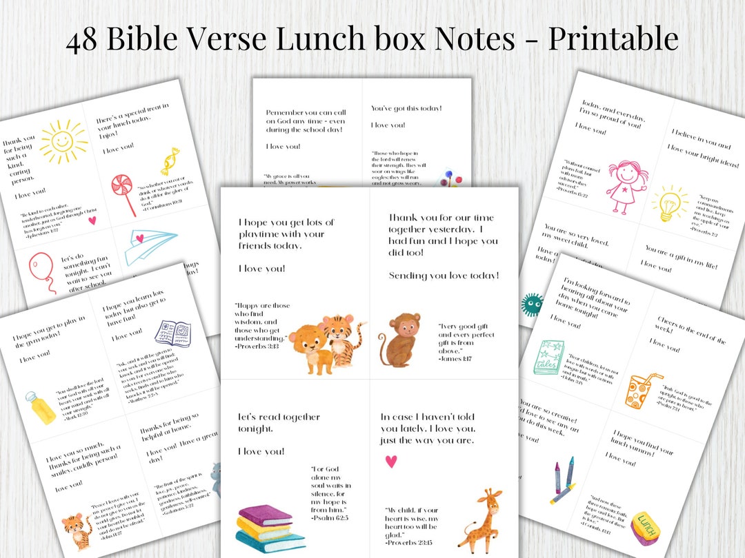 Lunchbox Notes for Kids With Bible Verses, Lunch Notes for Kids, Lunch ...