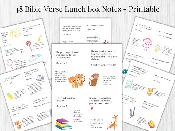 Lunchbox Notes for Kids With Bible Verses Lunch Notes for - Etsy