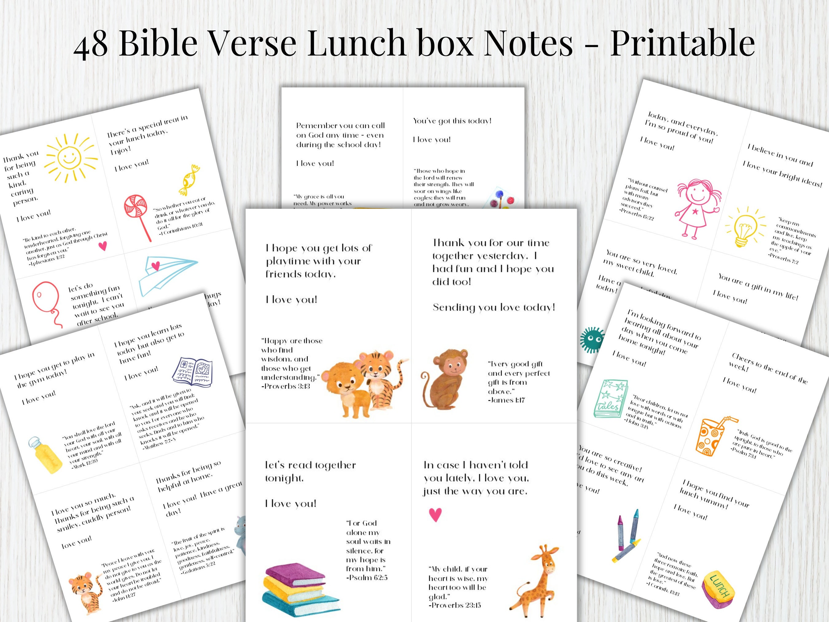 Lunchbox Notes for Kids With Bible Verses, Lunch Notes for Kids, Lunch ...