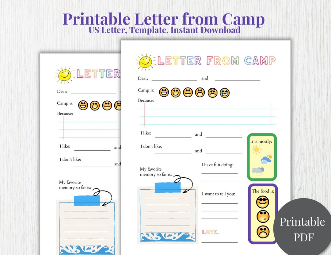 Letter From Camp Printable, Summer Camp Stationery for Kids, Summer ...