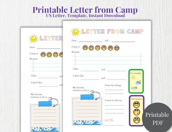 Letter From Camp Printable Summer Camp Stationery for Kids - Etsy