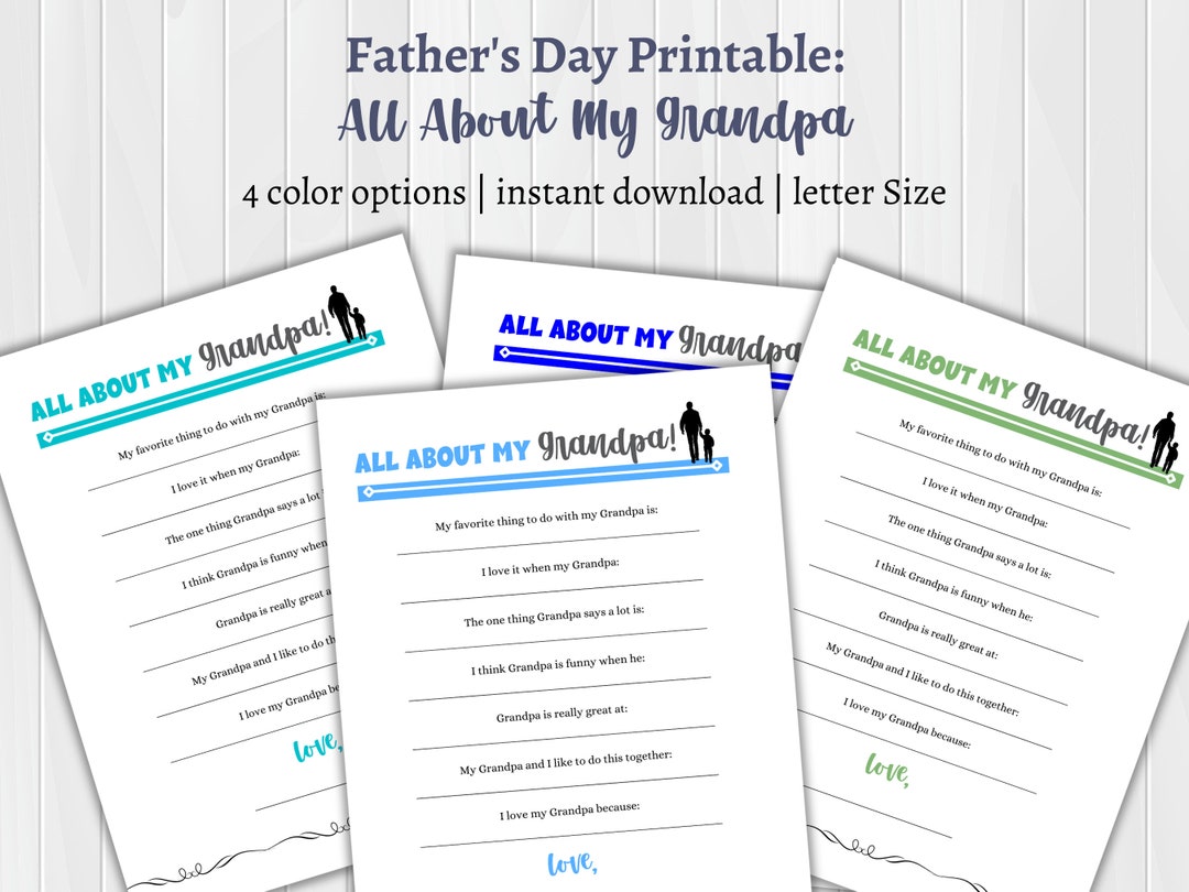 All About My Grandpa Printable Letter, Grandpa Father's Day Card ...