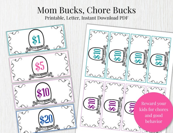 Mom Bucks Printable Chore Bucks Behavior Bucks Reward System - Etsy