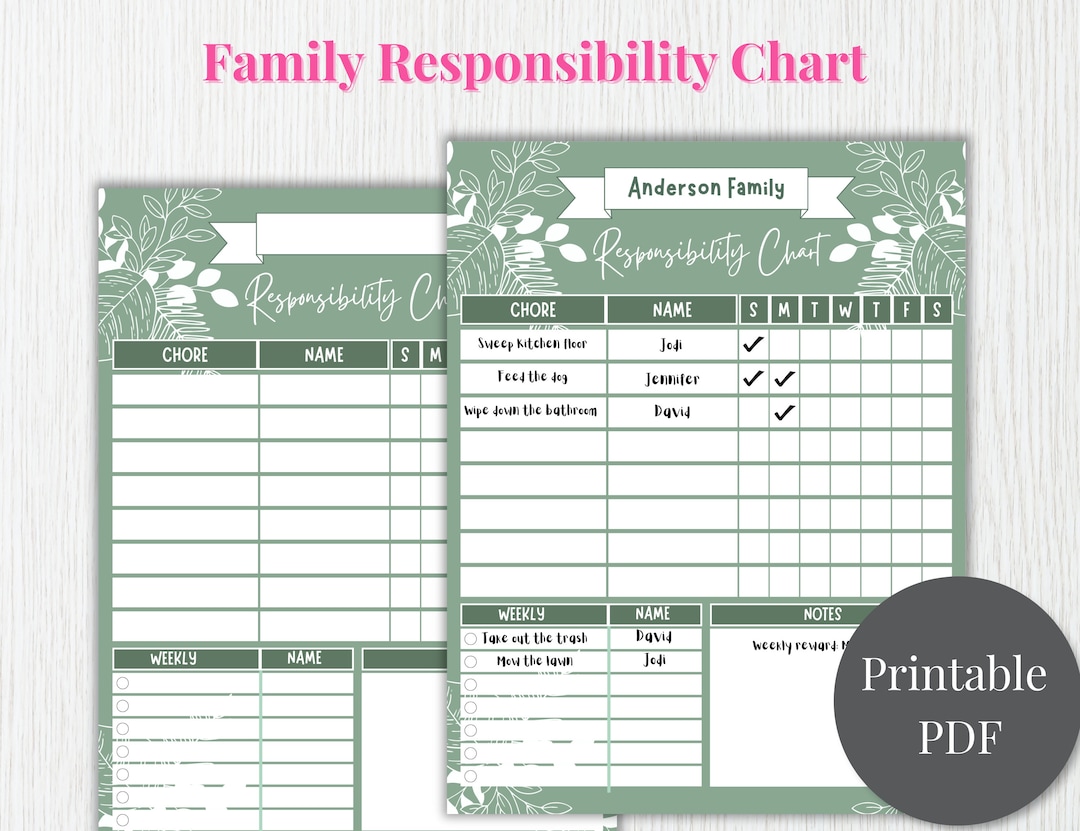 Family Chore Chart Printable, Responsibility Chart Printable, Kids ...