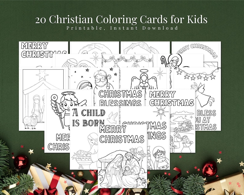 Christian Christmas Coloring Cards, Printable Coloring Christmas Cards ...