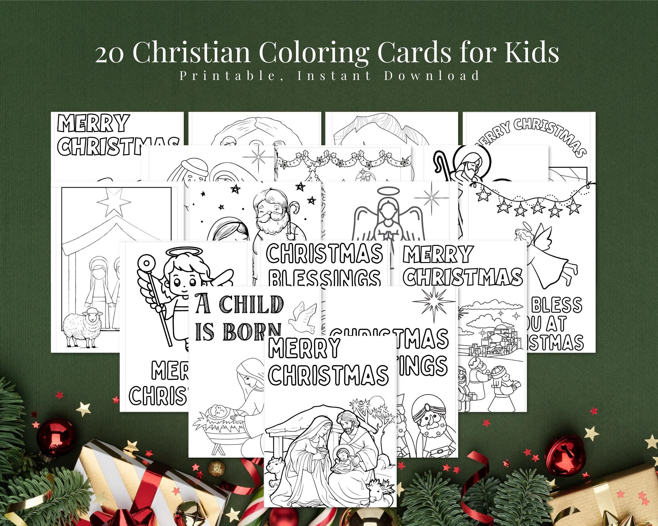Christian Christmas Coloring Cards, Printable Coloring Christmas Cards ...