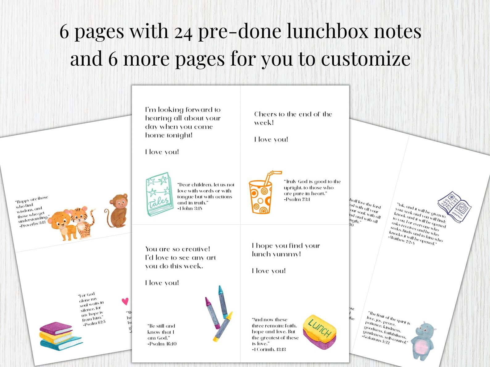 Lunchbox Notes for Kids With Bible Verses, Lunch Notes for Kids, Lunch ...