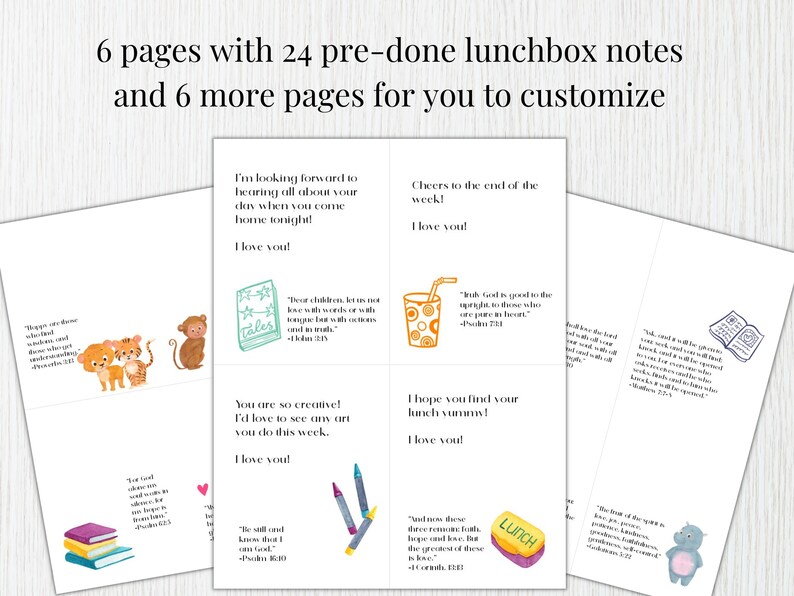 Lunchbox Notes for Kids With Bible Verses, Lunch Notes for Kids, Lunch ...