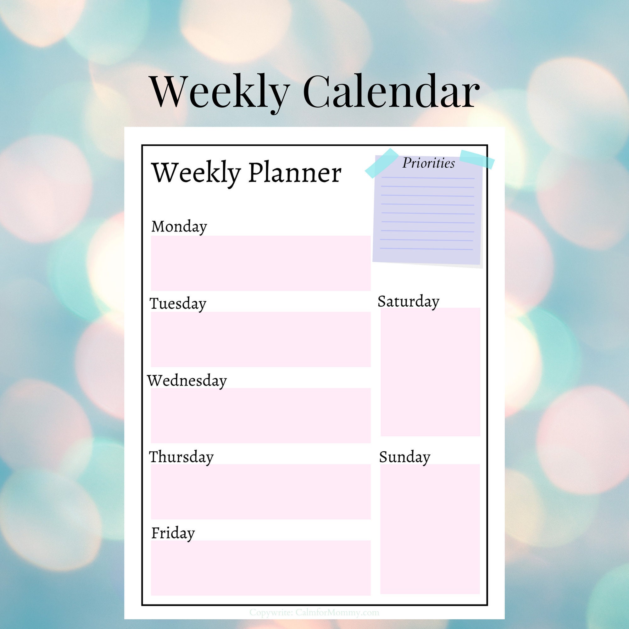 Weekly Planner, Printable to Do List, Week at A Glance, Printable ...