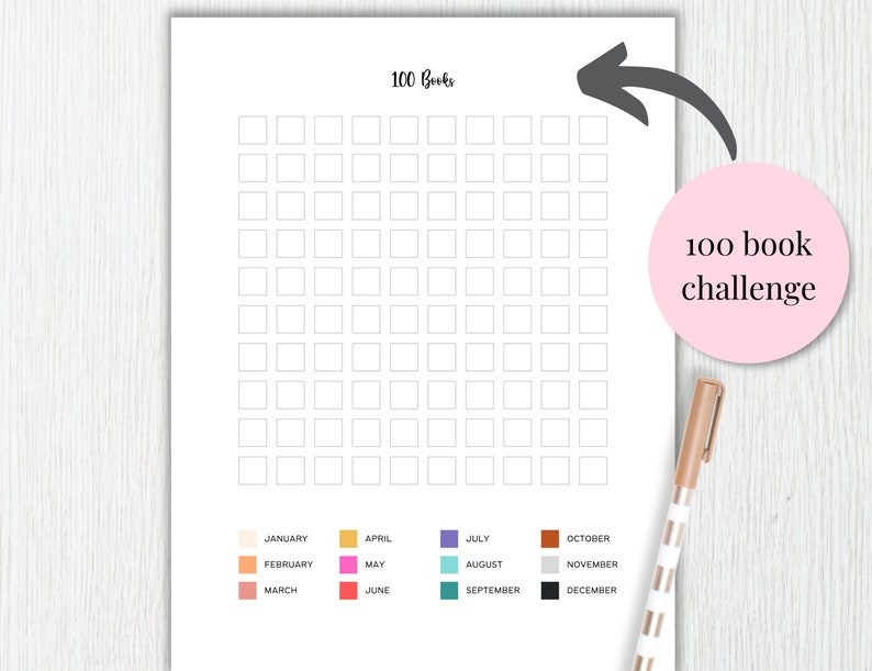 Book Tracker Printable, Reading Tracker, Book Log, 100 Books Challenge ...