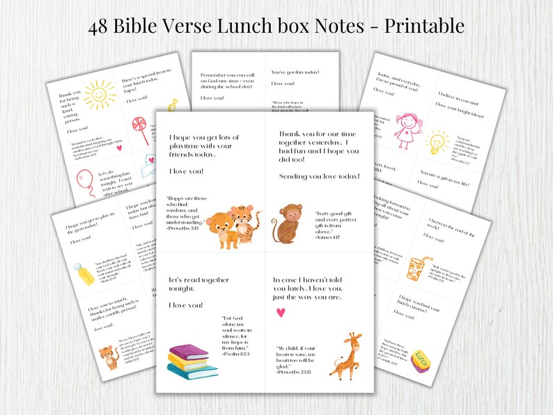 Lunchbox Notes for Kids With Bible Verses, Lunch Notes for Kids, Lunch ...